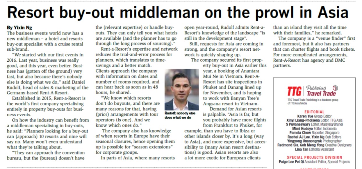 IT&CM Asia and TTG Asia - RENT-A-RESORT